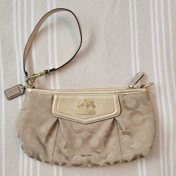 Coach | Bags | Coach Gold Madison Signature Wristlet Purse | Poshmark